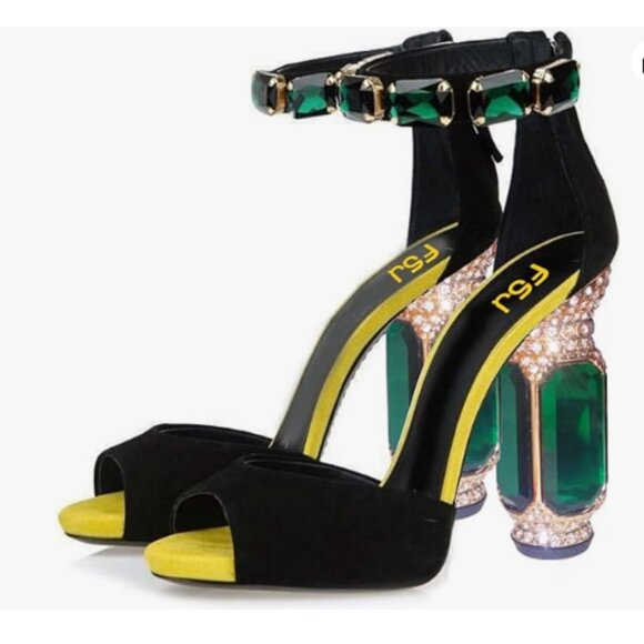 FSJ | Shoes | Fsj Black Open Toe Stylish Sandal Ankle Strap Crystal ...
